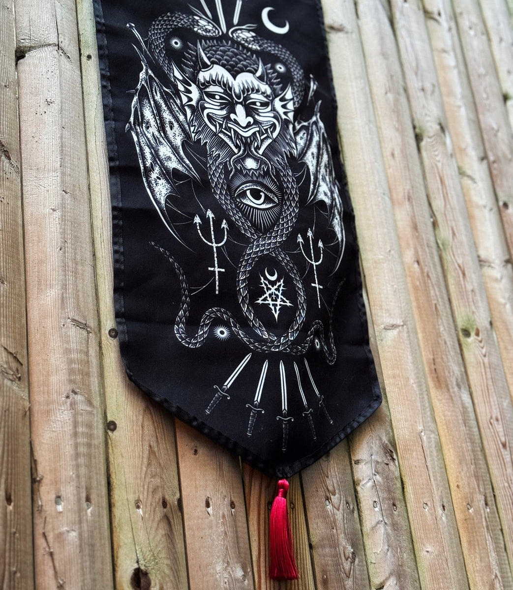 The Devil's Work Hanging Flag | Purveyor Of Tattoo Clothing & Wall Art ...